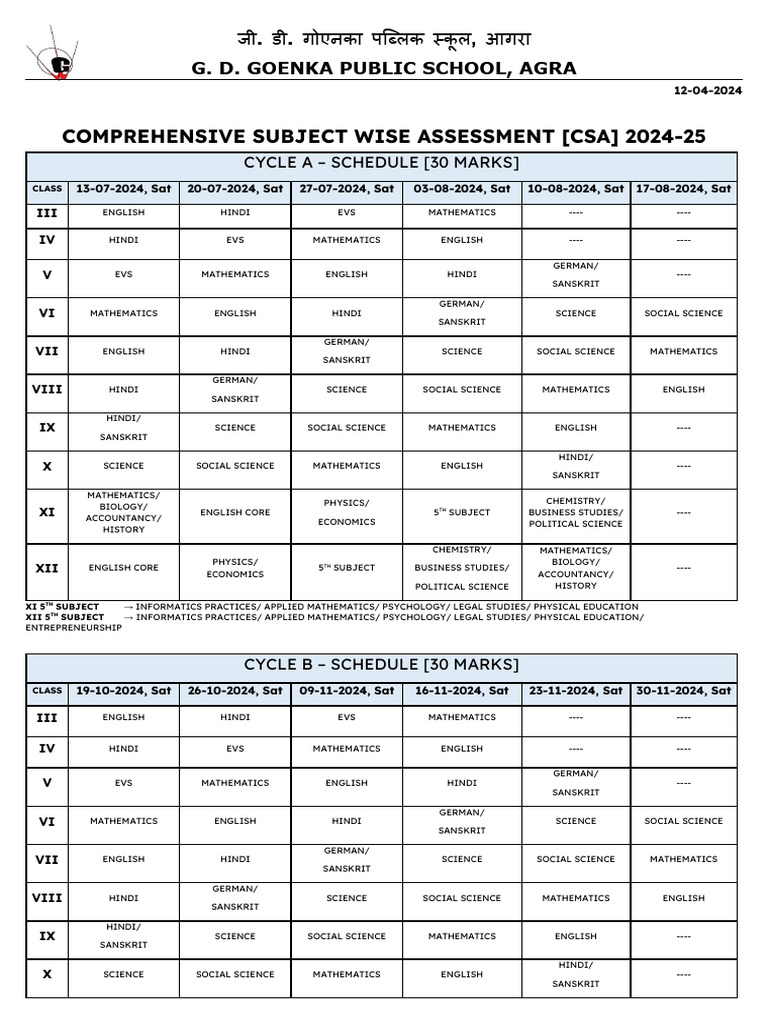 Csa Schedule 2023-24 | Download Free PDF | Science | Social Sciences