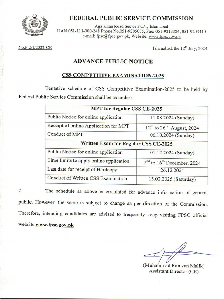 2024 07-12-11!01!44 Advance Public Notice CSS Competitive Examination ...