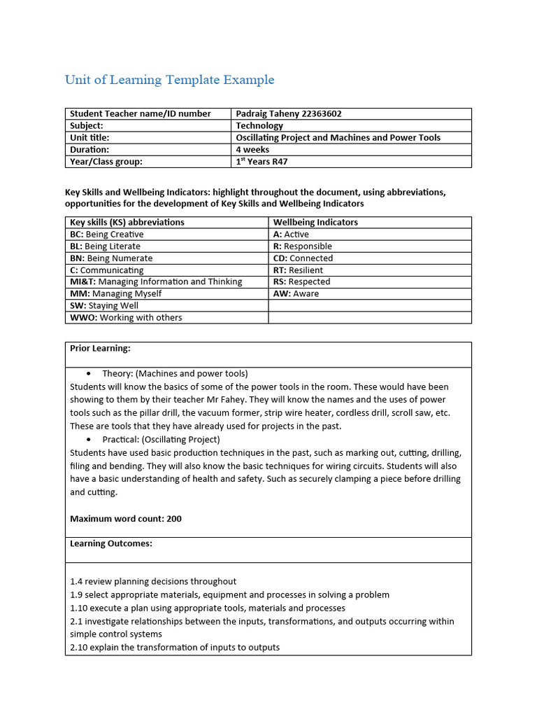 Unit of Learning (First 4 Weeks) | PDF | Educational Assessment | Cognition