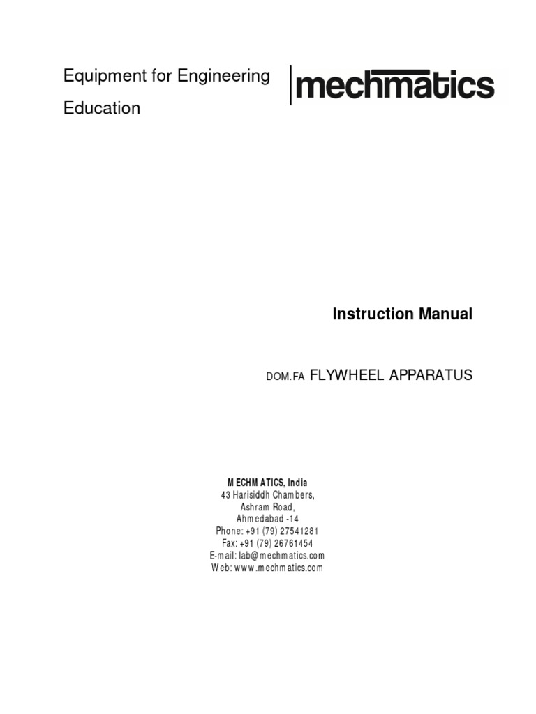 Flywheel Apparatus Instruction Manual | PDF | Rotation Around A Fixed ...