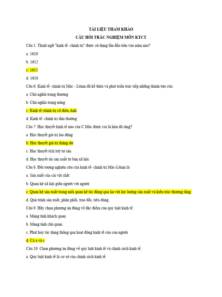 KTCT TRẮC NGHIỆM | PDF