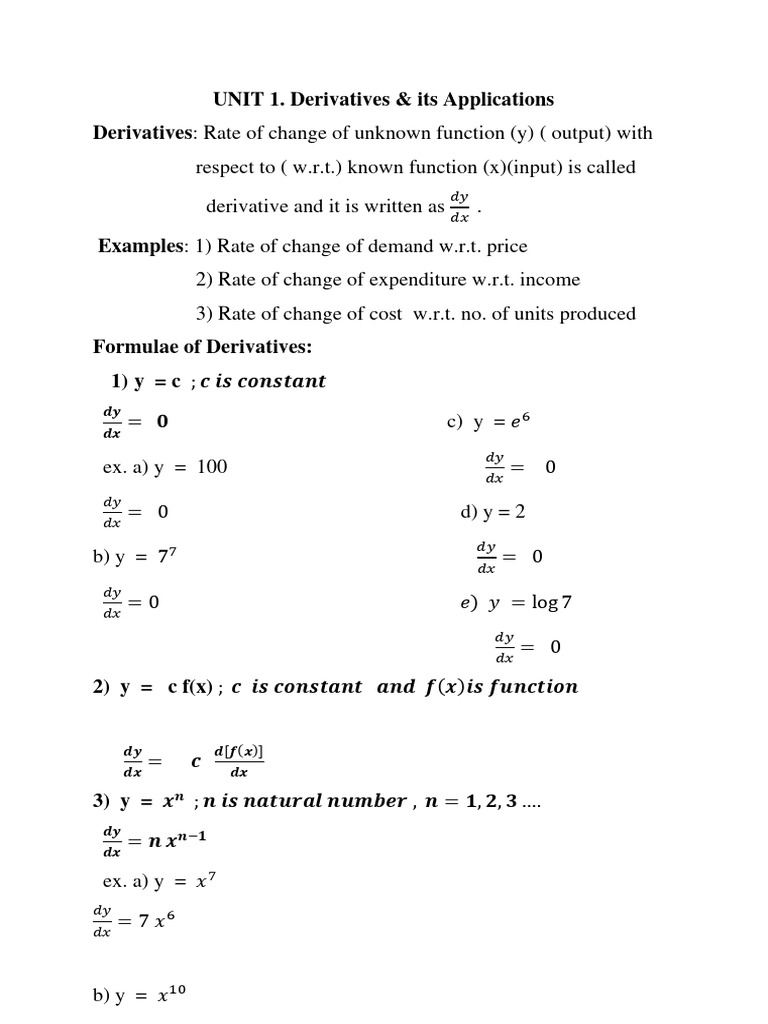 Notes Question Bank of Unit 1 - Derivatives Its Applications | PDF ...