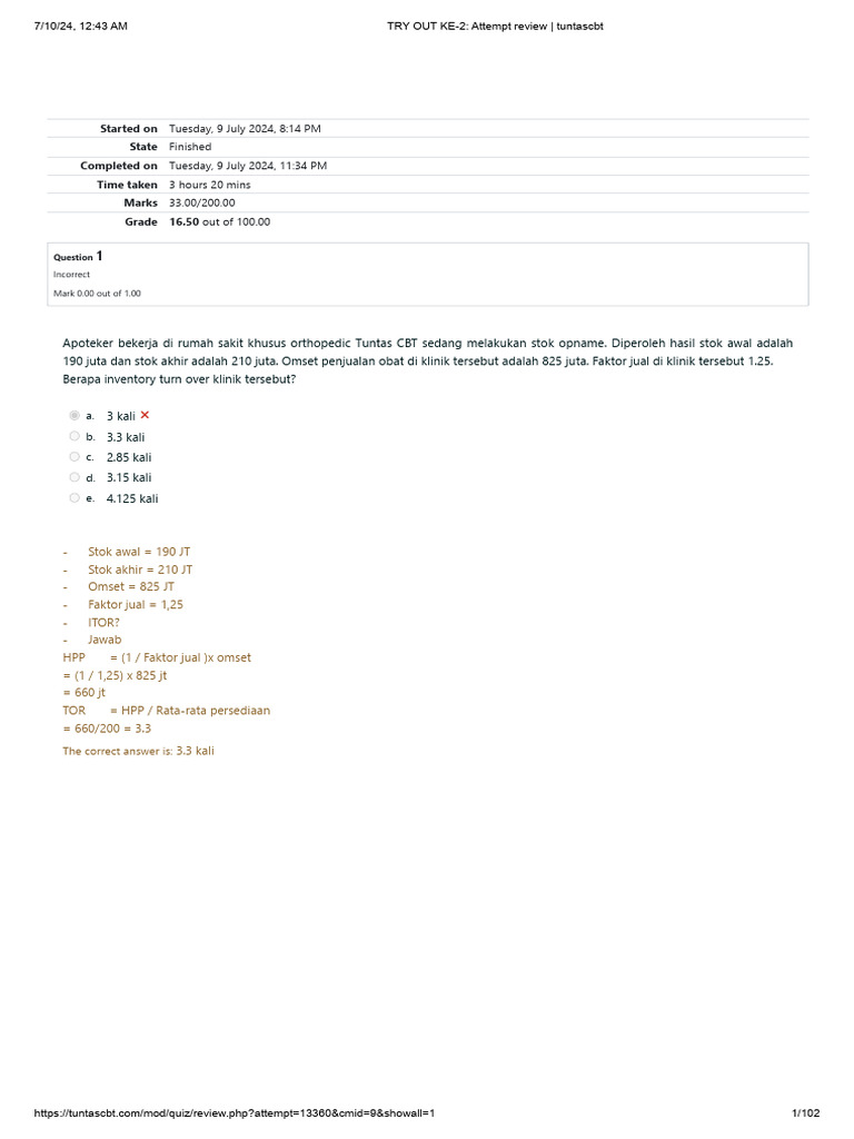 TRY OUT KE-2 - Attempt Review - Tuntascbt | PDF
