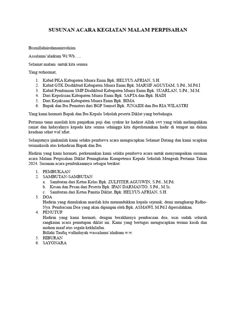 Susunan Acara Penutupan Bimtek | PDF