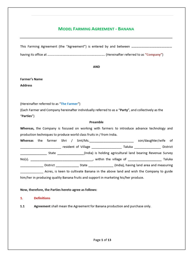 Banana Farming Agreement Template | PDF | Banana | Agriculture