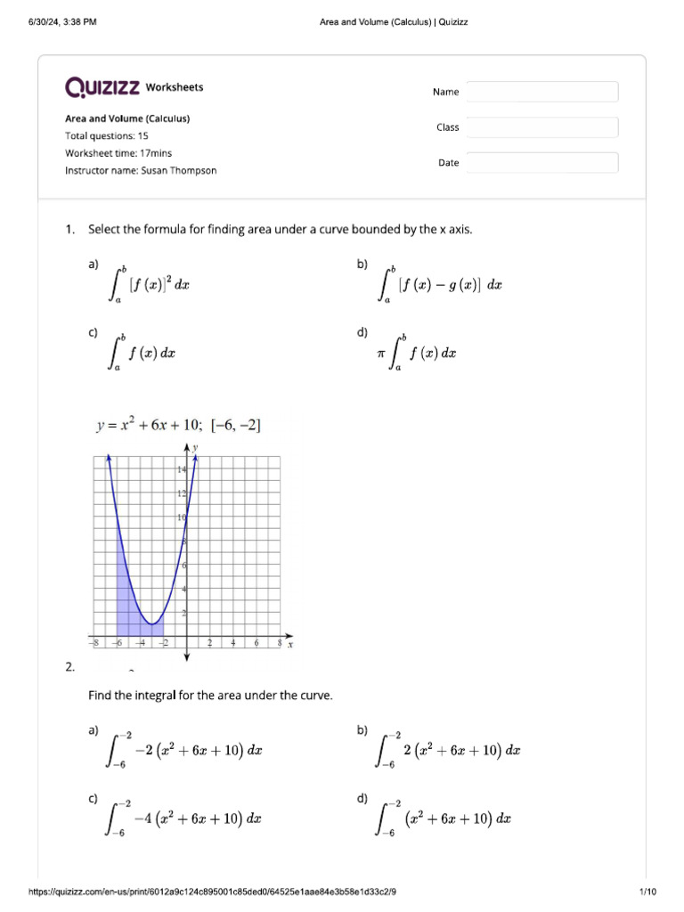 Calculus Area and Volume | PDF