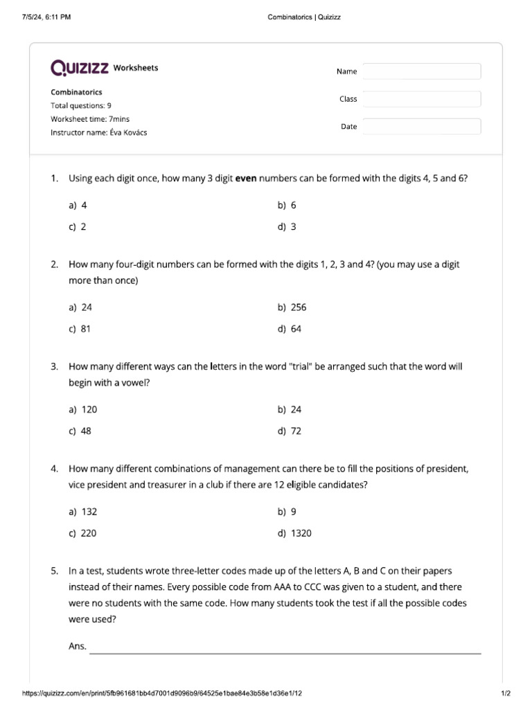Combinatorics 2 | PDF