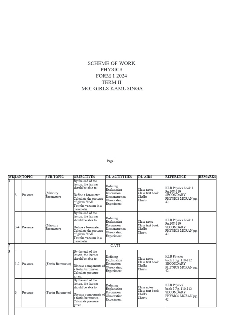 Physics - Form 1 - Term-II | PDF | Matter | Physics