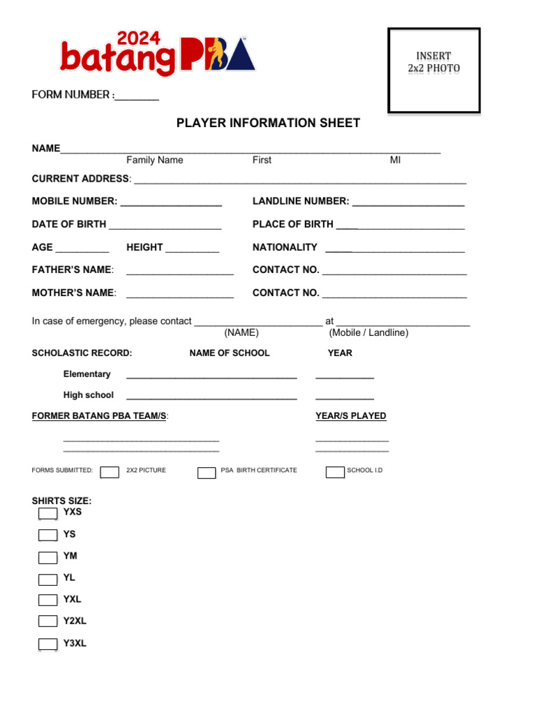 2024 Batang PBA Reg Form | PDF | Family