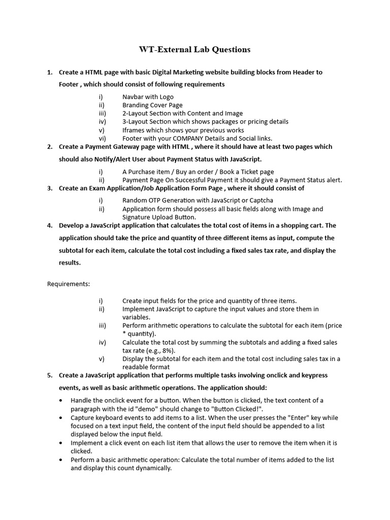 WT LAB Exam QPaper | PDF | J Query | Java Script