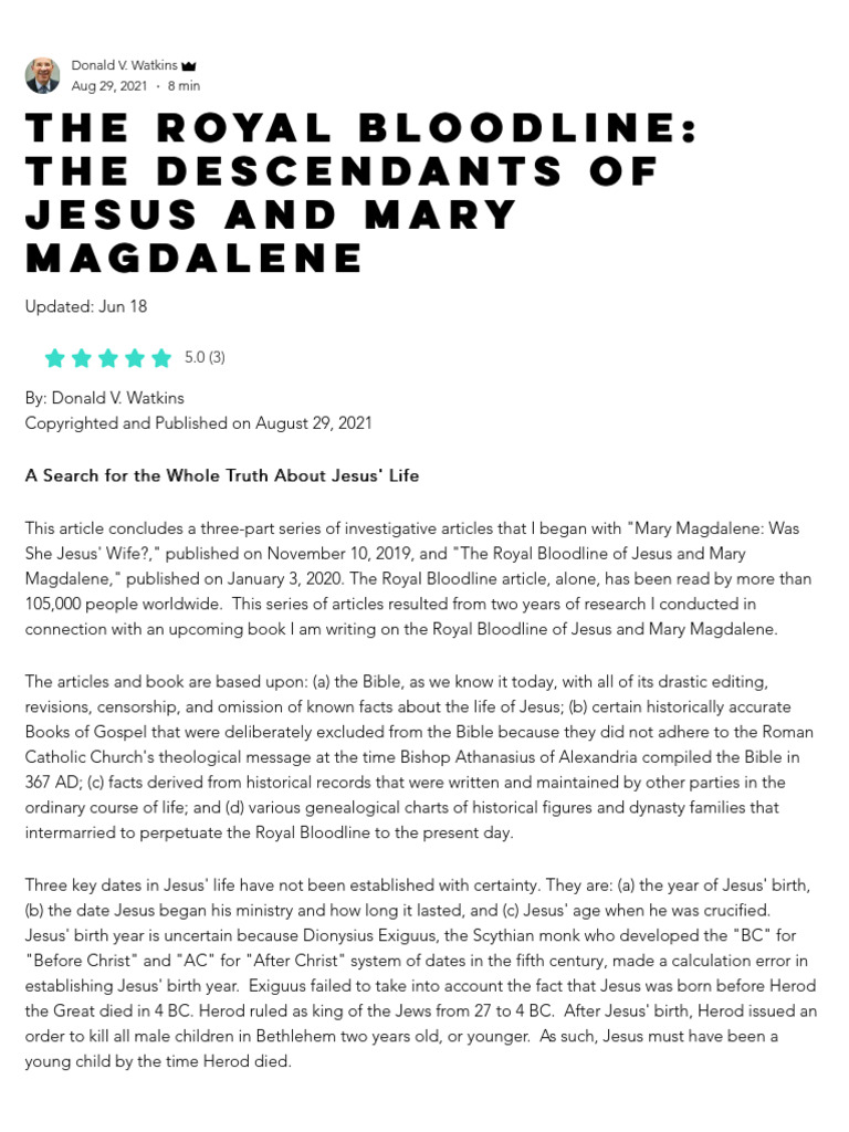 The Royal Bloodline: The Descendants of Jesus and | PDF | Jesus | Mary ...