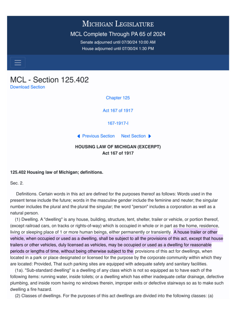 MCL - Section 125.402 - Michigan Legislature Housing Law | PDF ...