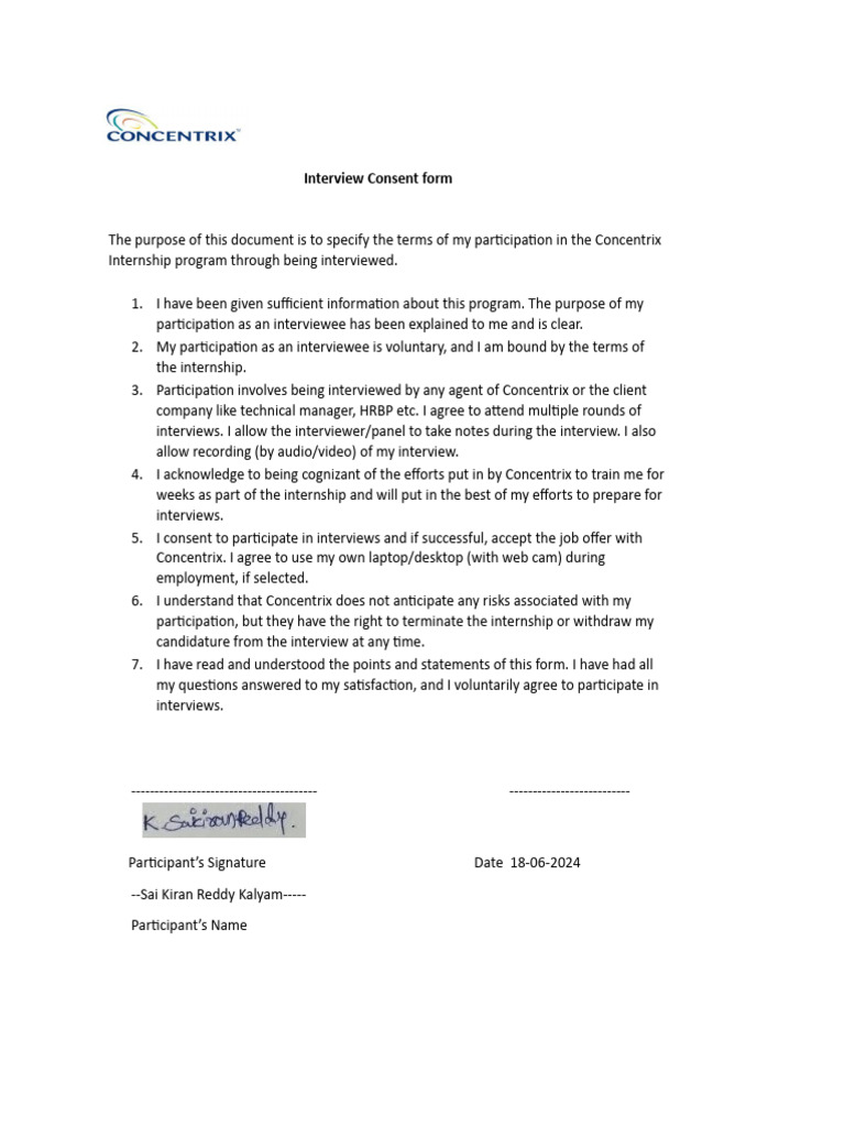 Sai Kiran K Interview ConsentForm | PDF