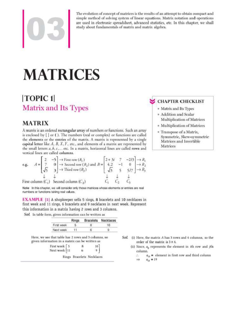 Class 12 Matrices Notes Pdf