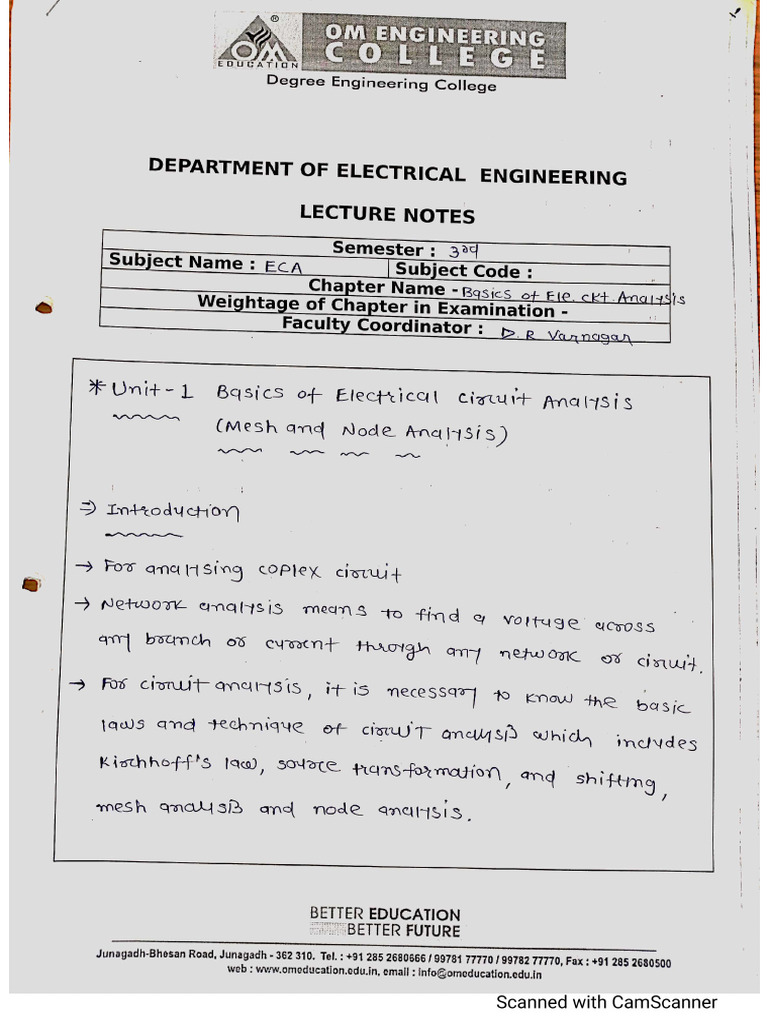 ECA BASIC OF ELE. CIRCUIT ANALYSIS | PDF