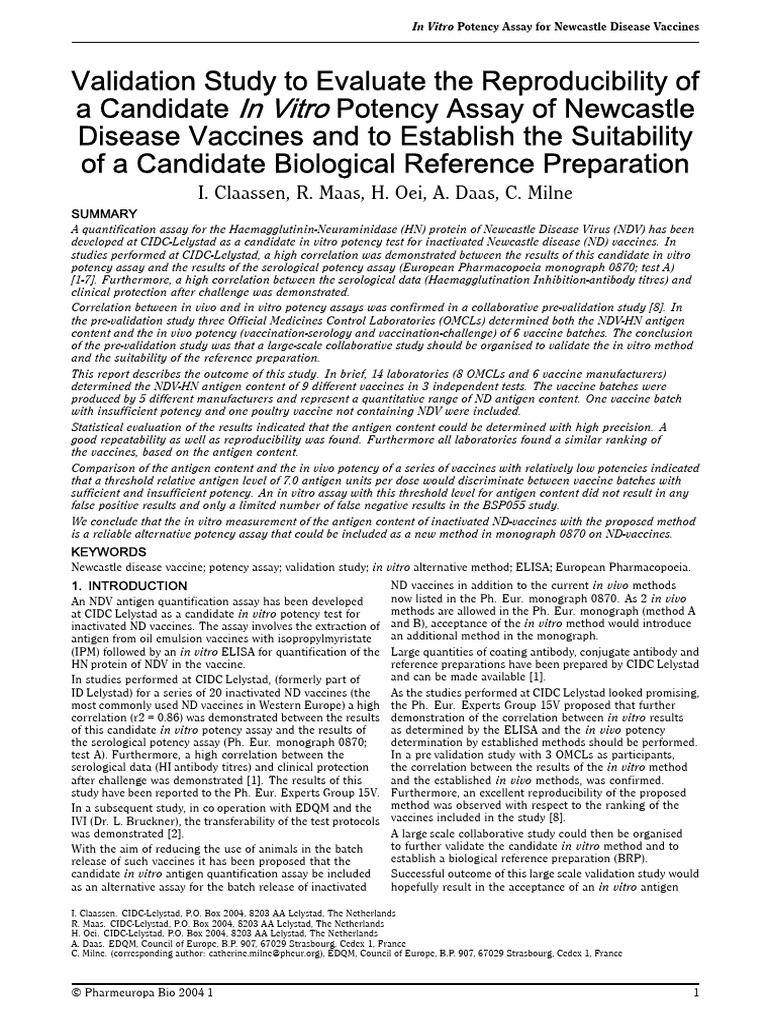 In Vitro Potency Assay Validation | PDF | Elisa | Vaccines