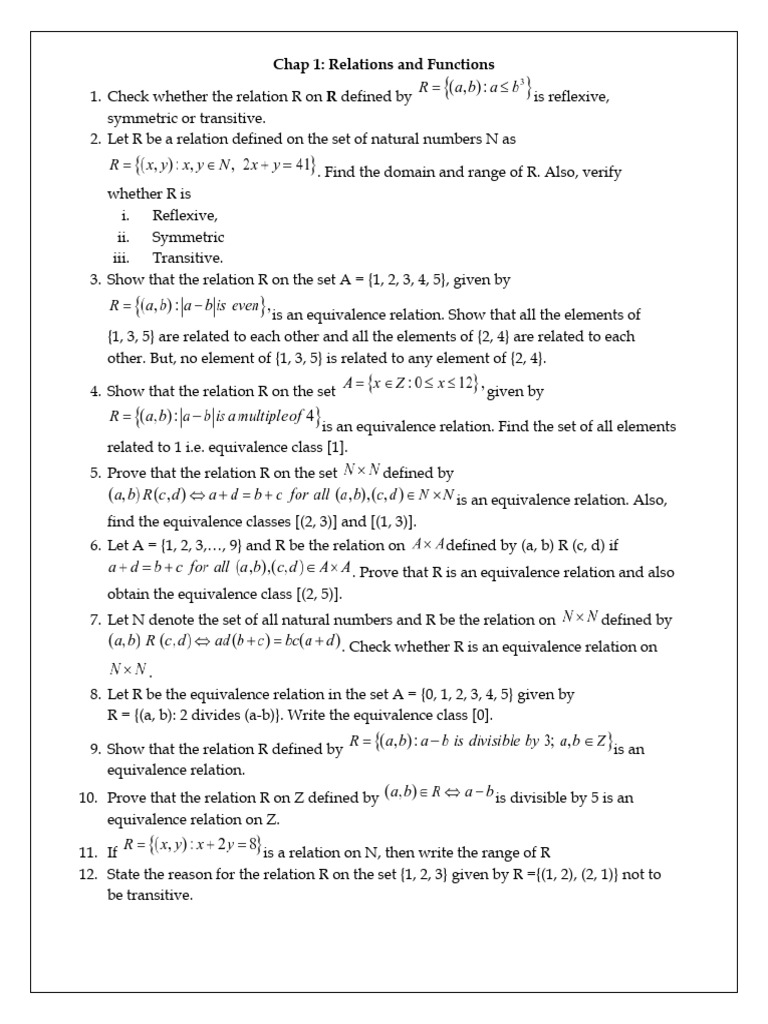 Chapter 1 Relations And Functions Pdf Function Mathematics
