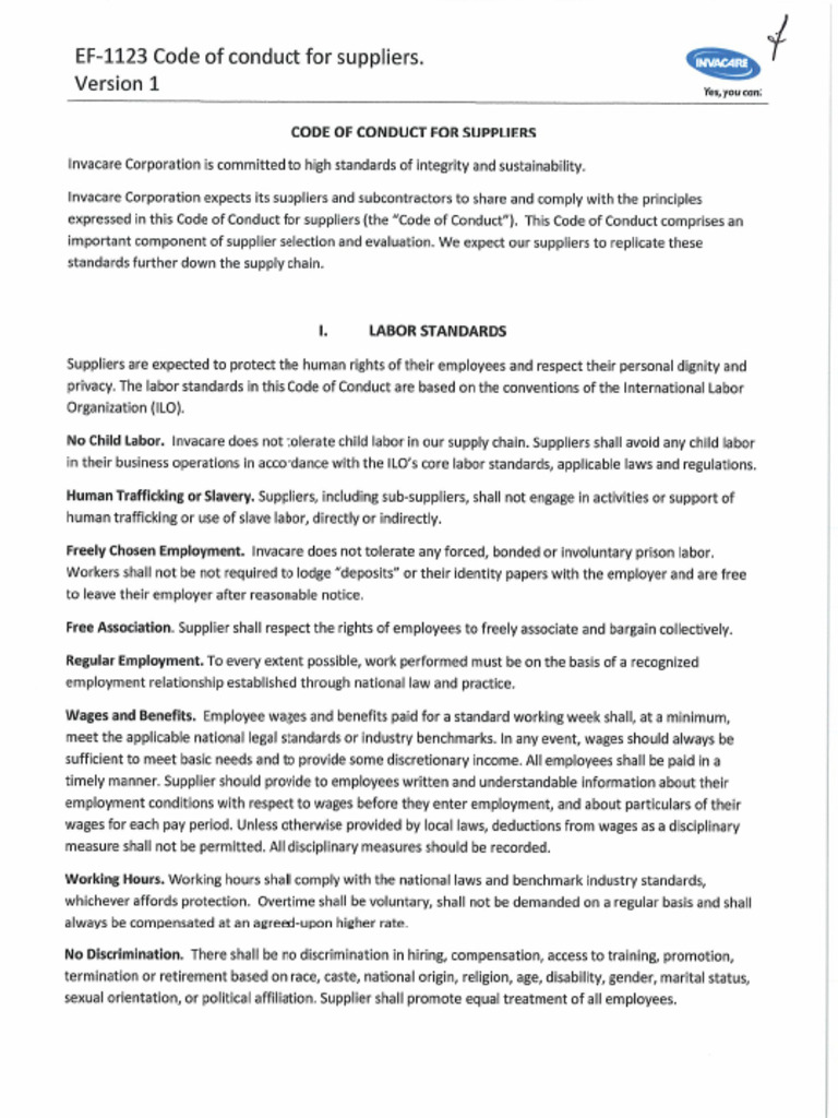 Ef 1123 Code of Condut Suppliers | PDF