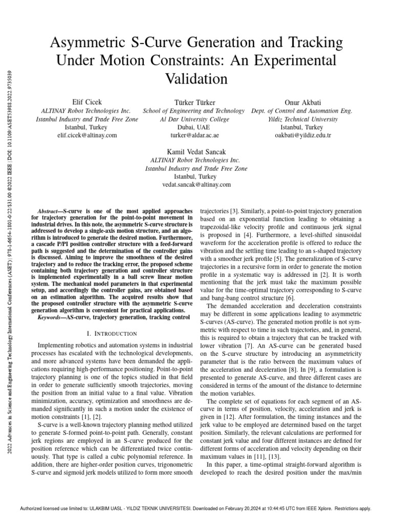 Asymmetric S-Curve Generation and Tracking Under Motion Constraints An Experimental Validation ...