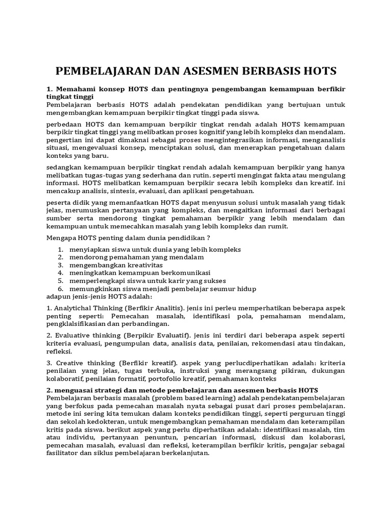 PEMBELAJARAN DAN ASESMEN BERBASIS HOTS | PDF