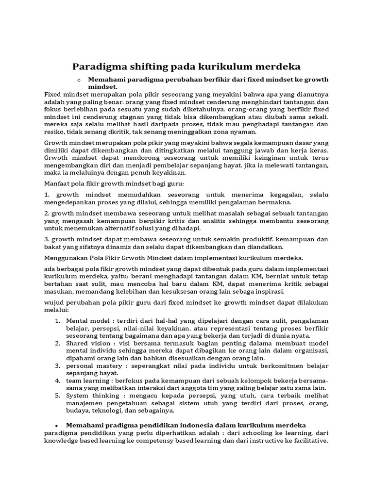 PARADIGMA SHIFTING PADA KURIKULUM MERDEKA | PDF