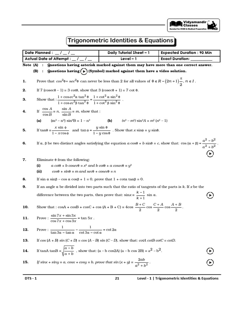 Trigonometry DTS-1 | PDF | Trigonometric Functions | Euclidean Geometry