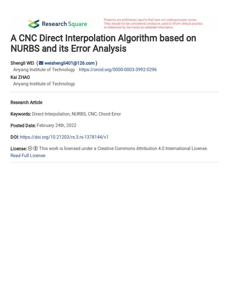 A CNC Direct Interpolation Algorithm Based On NURB | PDF | Numerical Control | Acceleration