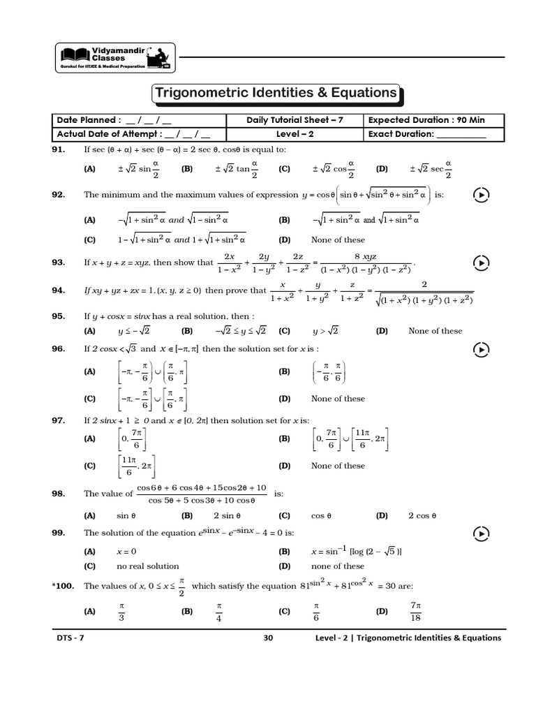 Trigonometry DTS-7 | PDF | Trigonometry | Triangle Geometry