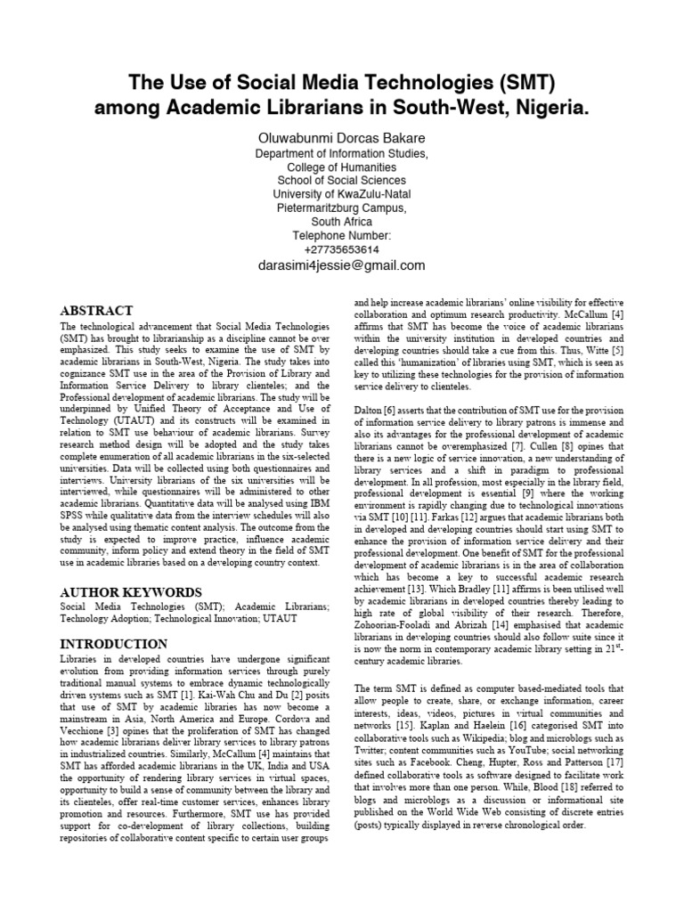 The Use of Social Media Technologies SMT | PDF | Methodology | Libraries