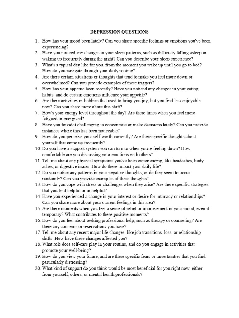 Depression Questions | PDF | Thought | Mental Health