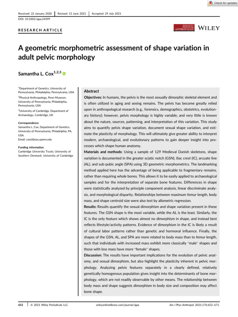 Cox 2021 - A Geometric Morphometric Assessment of Shape Variation in ...
