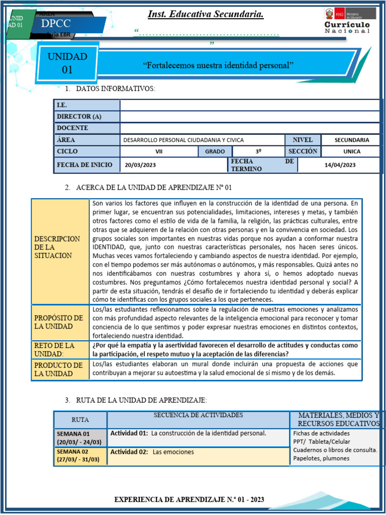 3º DPCC - Und.1 2023 | PDF | Las emociones | Aprendizaje