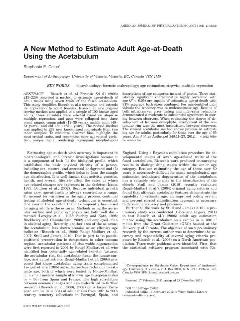Calce 2012 - A New Method To Estimate Adult Age at Death Using The ...