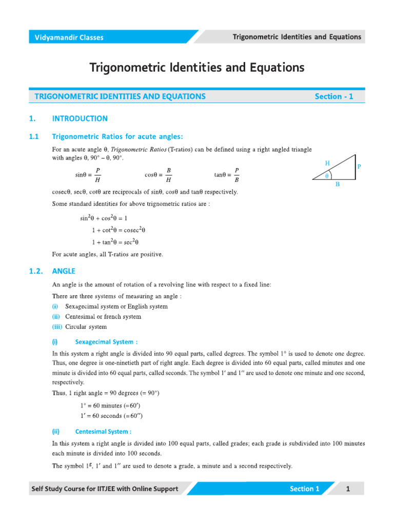 Trigonometry Section 1 Pdf
