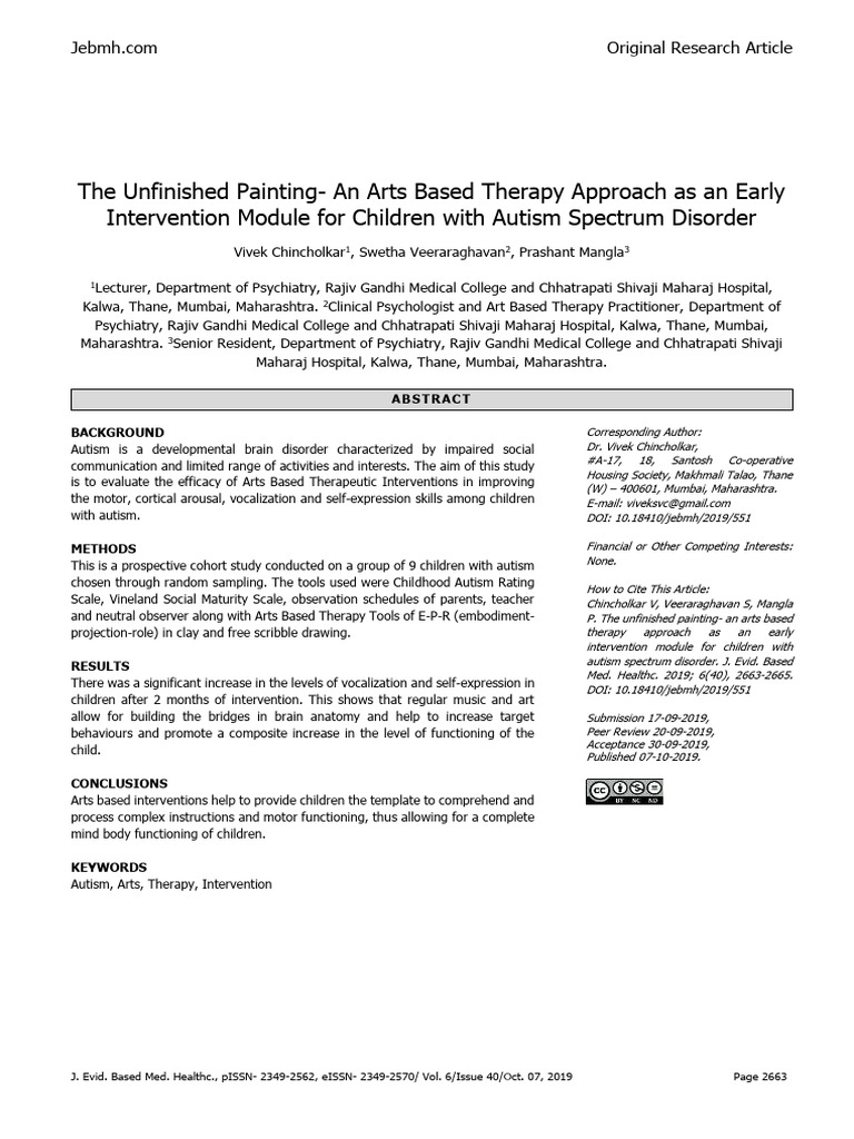 The Unfinished Painting An Arts Based Therapy Approach As An Early ...