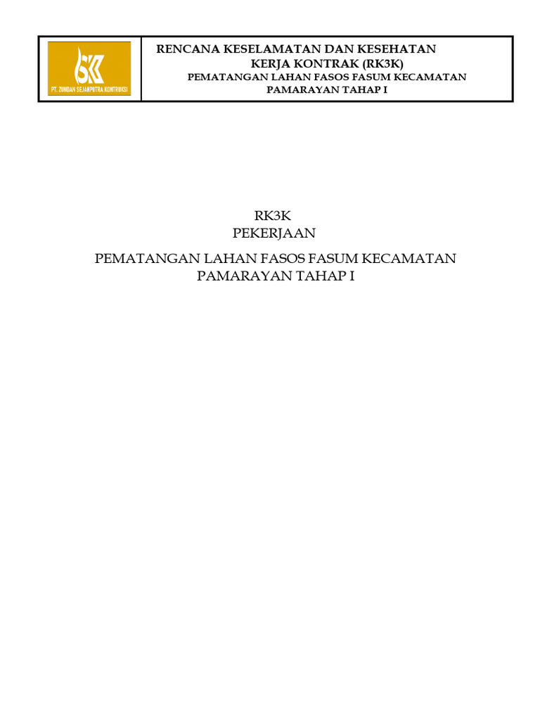 Contoh RKK Pematangan Lahan | PDF