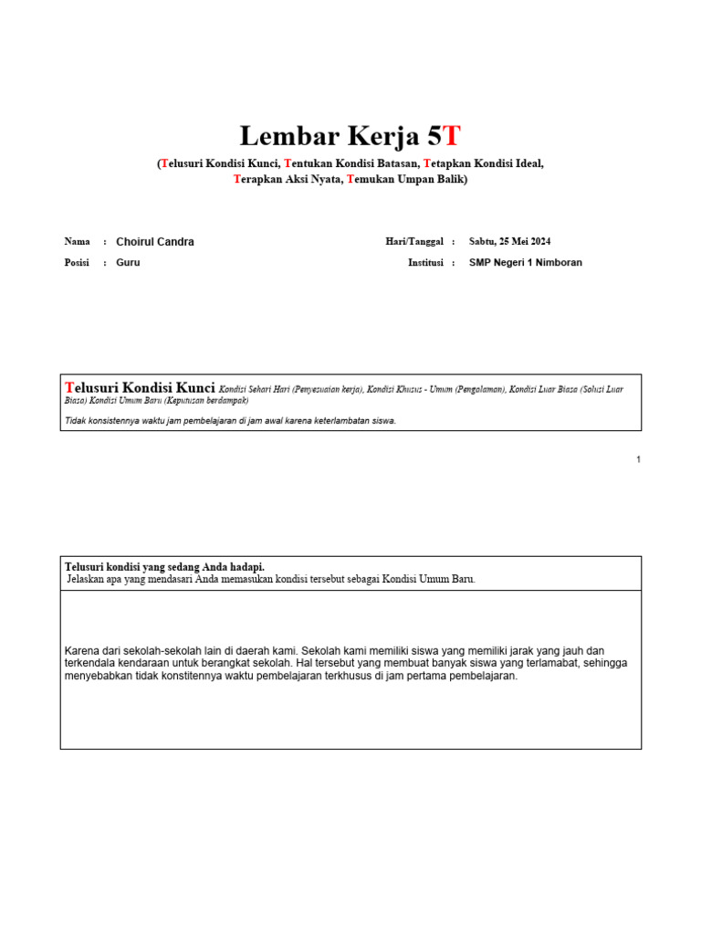 LK 1 - 5T Keputusan Berdampak Choirul Candra - SMP Negeri 1 Nimboran | PDF