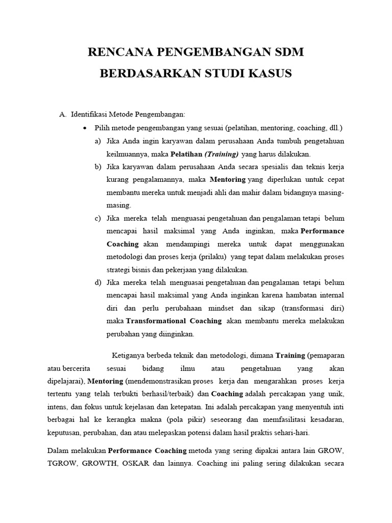 Rencana Pengembangan SDM Berdasarkan Studi Kasus | PDF | Pengembangan Diri