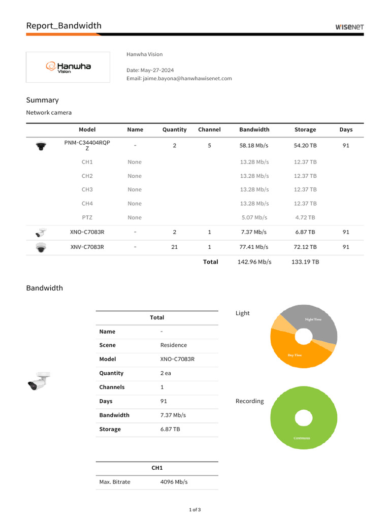 Bandwidth and Storage Report for Cameras | PDF | Computer File ...