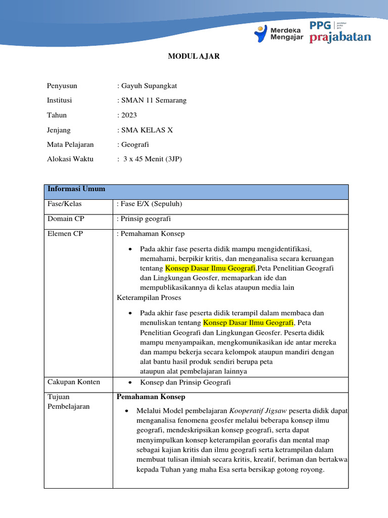 Modul Ajar - IKM - Gayuh - Prinsip - PTK Siklus II | PDF | Karier ...