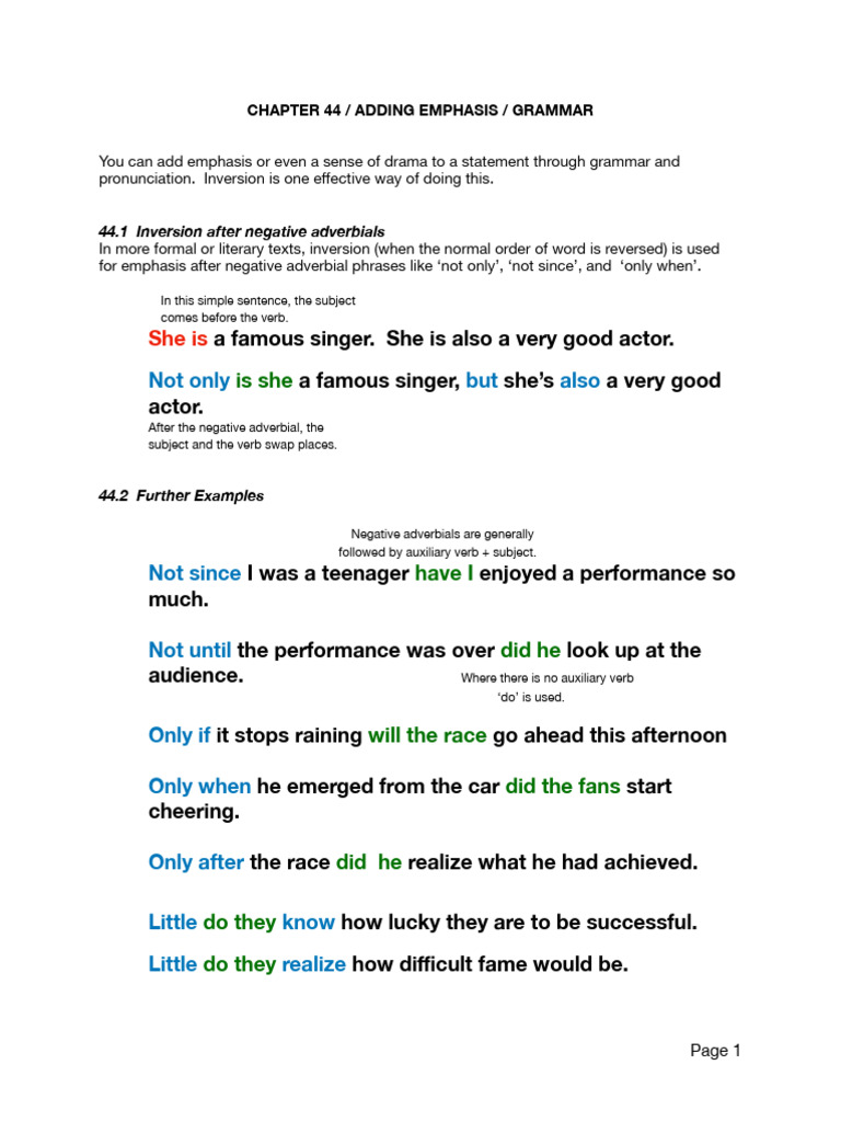 Chapter 44 - Adding Emphasis - Grammar | PDF | Verb | Subject (Grammar)