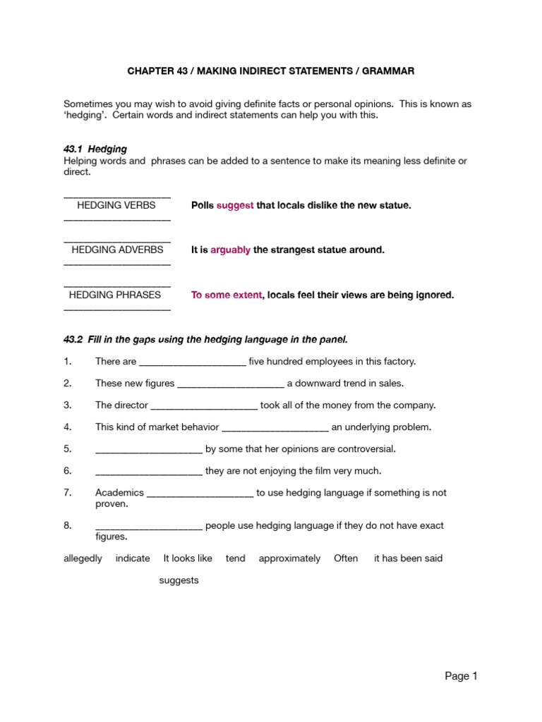 Chapter 43 - Making Indirect Statements - Grammar | PDF | Burglary | Adverb Chapter 43 - Making Indirect Statements - Grammar | PDF | Burglary | Adverb