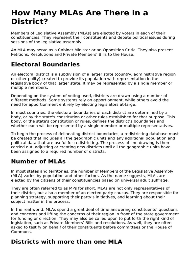 How Many MLAs Are There in A District. | PDF | Electoral District ...