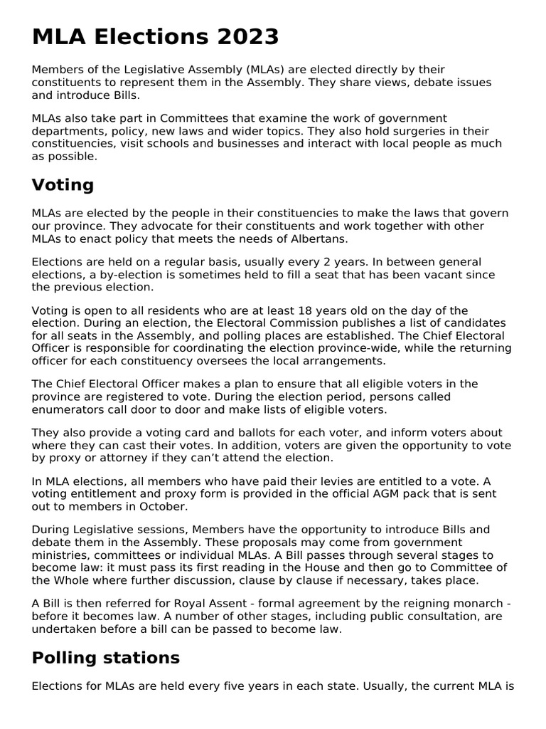 How Are MLA Elections Held - . | PDF | Voting | Elections