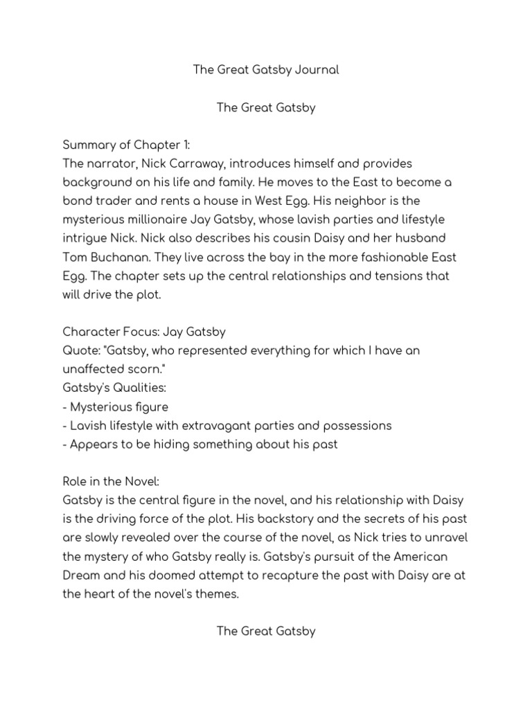 The Great Gatsby Chapter Summaries | PDF | The Great Gatsby