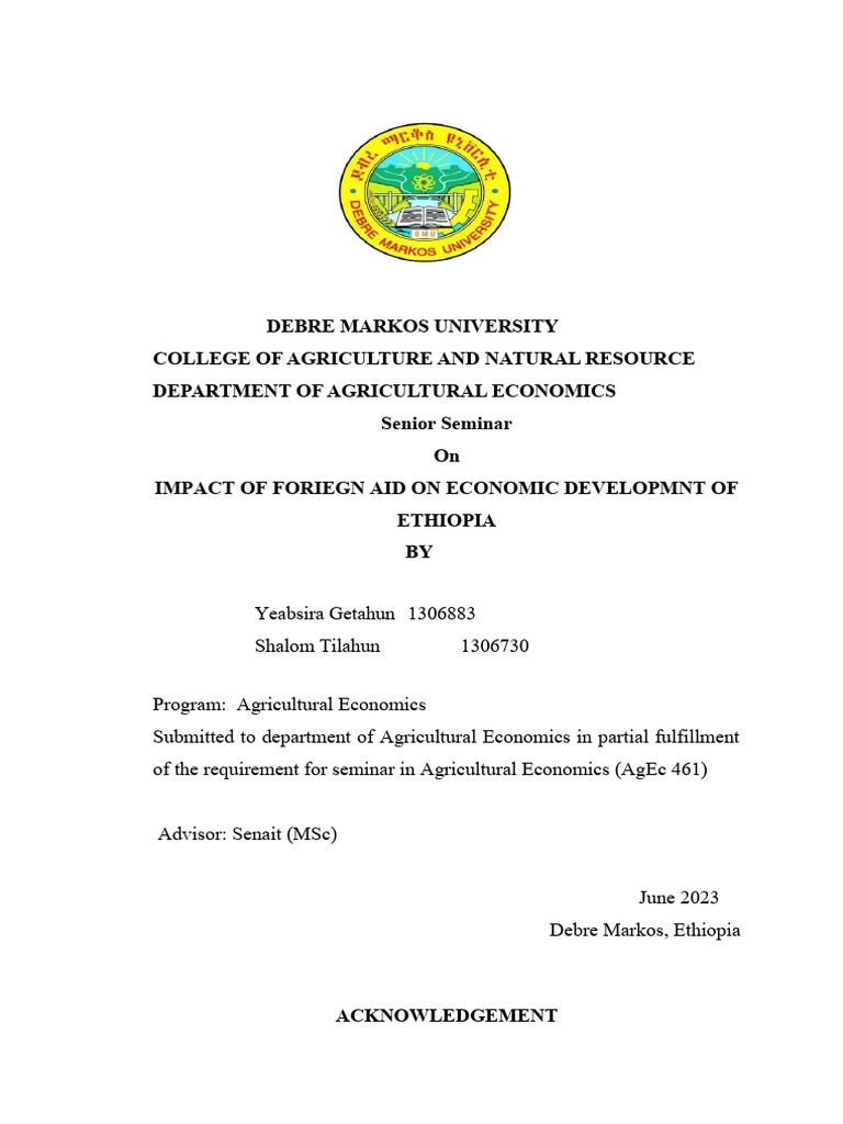 Yeabsira and Shalom Finall1 | PDF | Aids | Economic Development