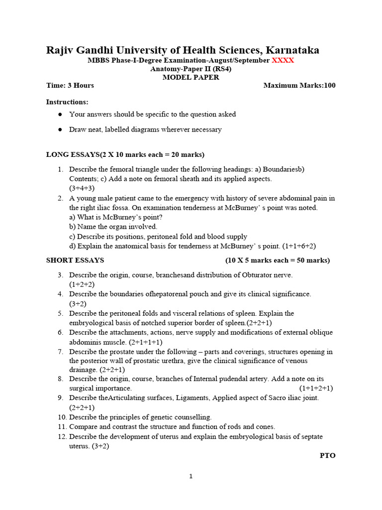 Anatomy Paper II_ Sample | PDF | Abdomen | Anatomy