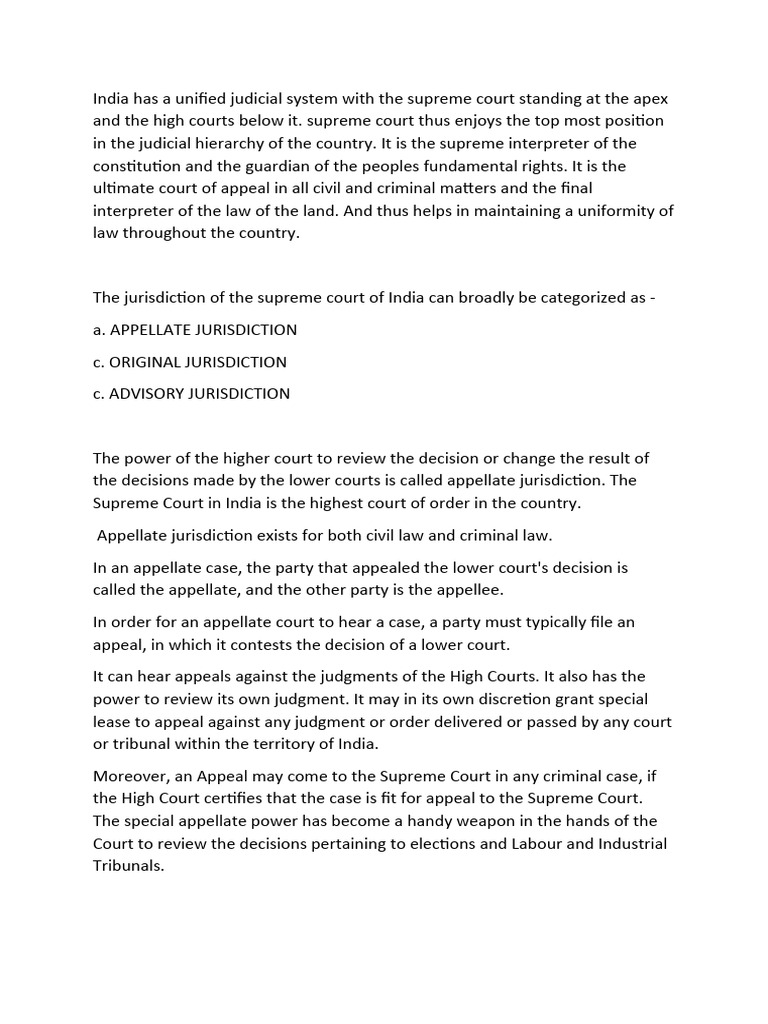 Appellate Jurisdiction of India's Supreme Court | PDF | Appeal ...