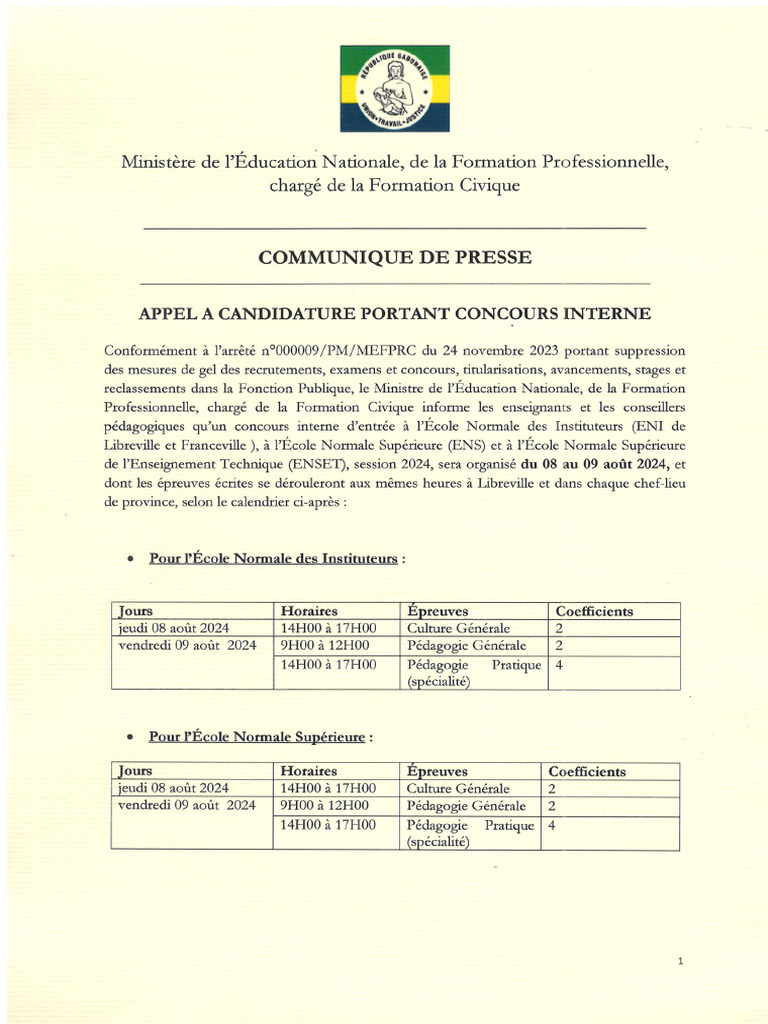 Communique Concours Interne | PDF