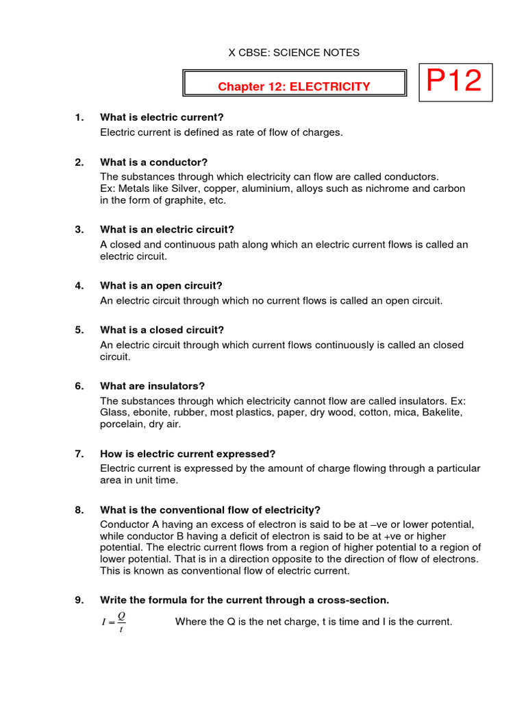 10 CBSE Physics Chp 12 Electricity | Download Free PDF | Electrical Resistivity And Conductivity ...